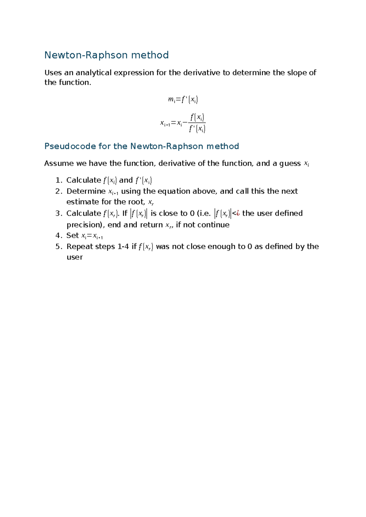 Newton-Raphson Method for Root Finding: Analytical Derivative Approach - Studocu