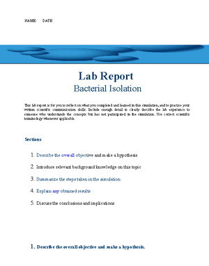 Lab Report Identification of Unknown Bacteria - NAME:Arianah Keten DATE ...
