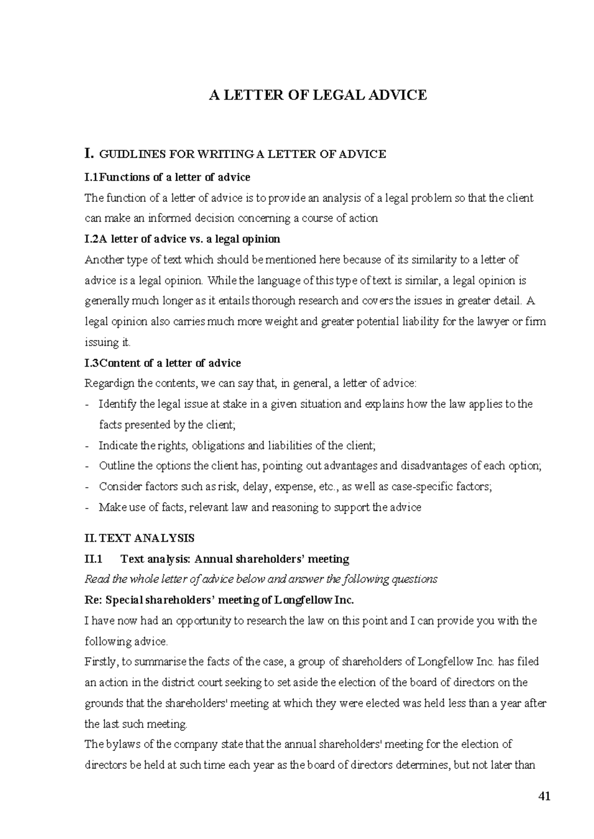Legal Advice Letter Guidelines: Structure & Analysis - Studocu