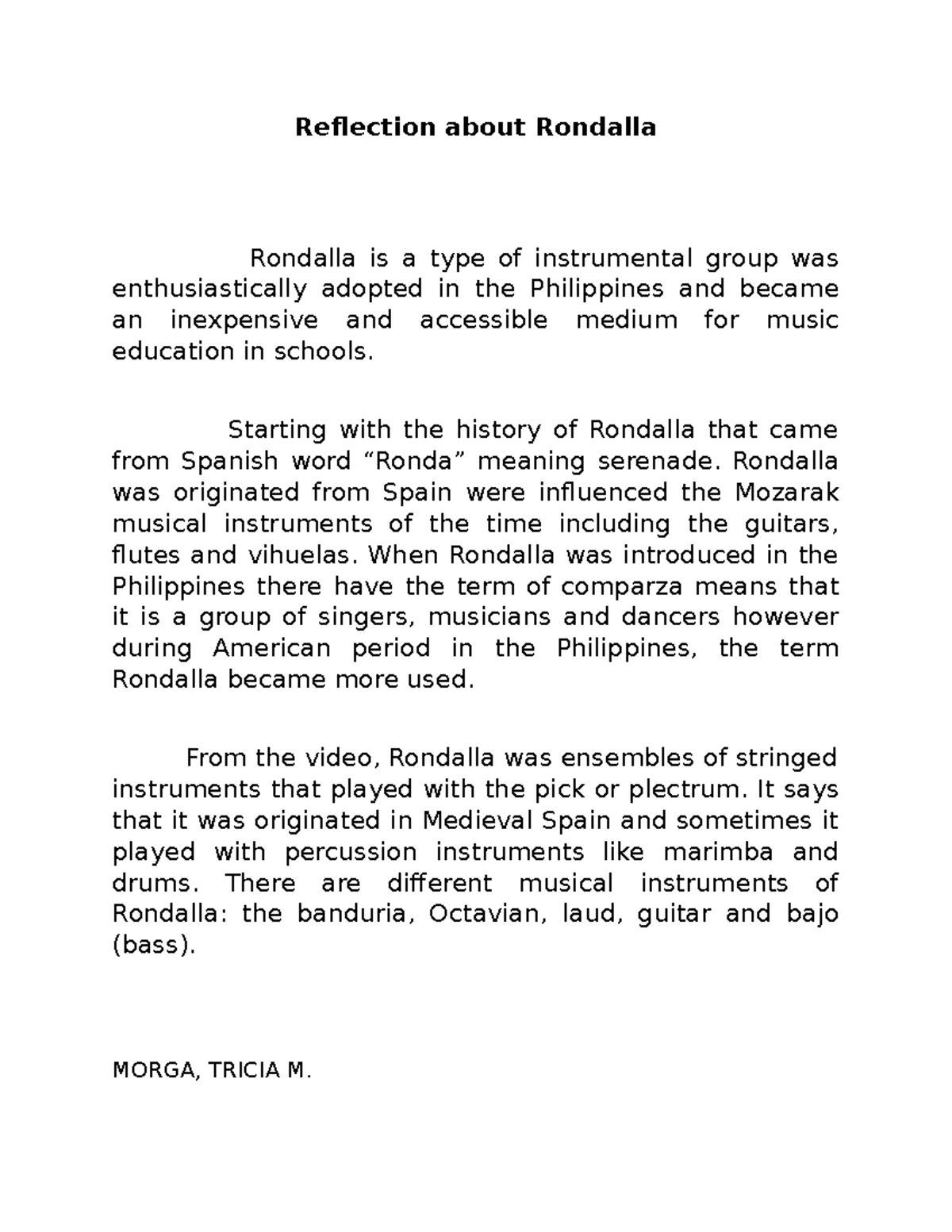 Reflection on Rondalla's Impact on Philippine Music Education - Studocu