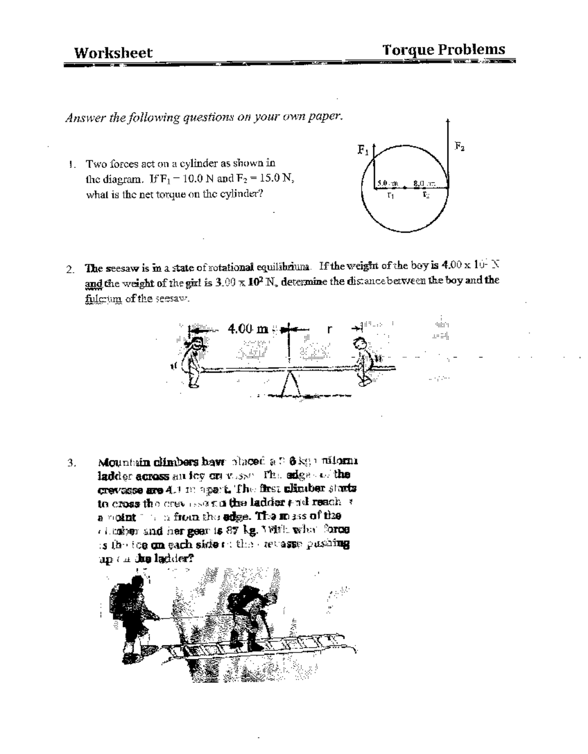 Torque Problems Worksheet: Solutions and Explanations - Studocu