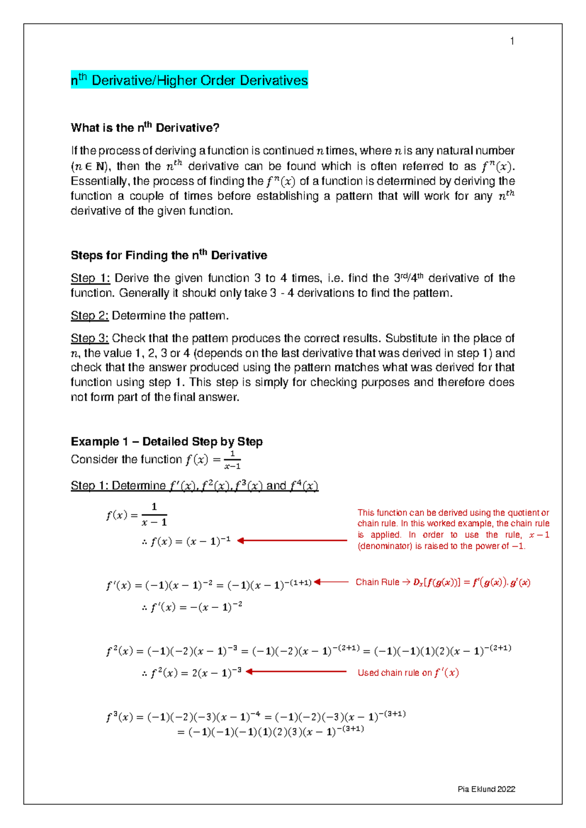 Nth Derivative/Higher Order Derivatives - Notes - nth Derivative/Higher ...