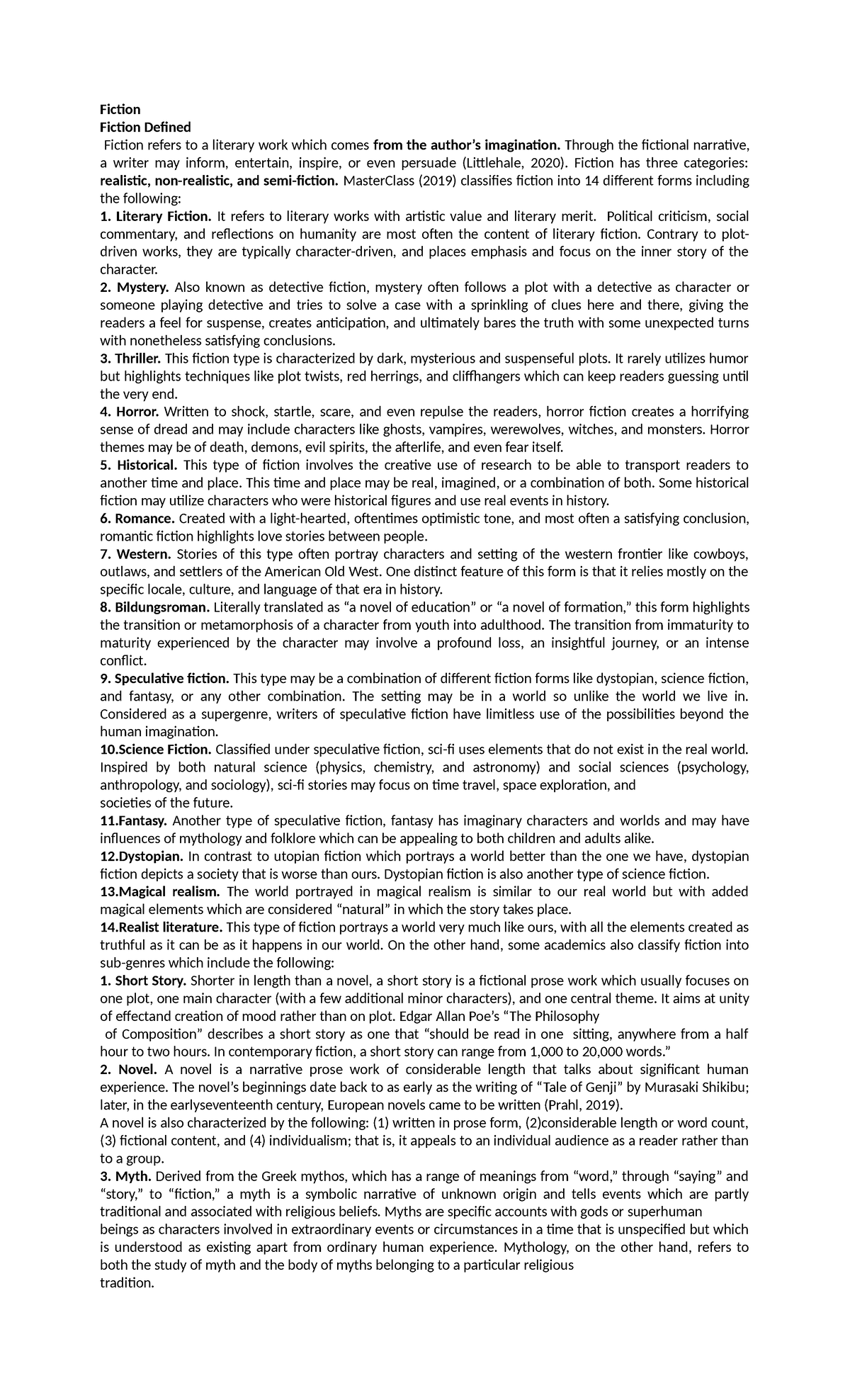 Fiction Genres and Definitions: A Comprehensive Overview (ENG 101 ...