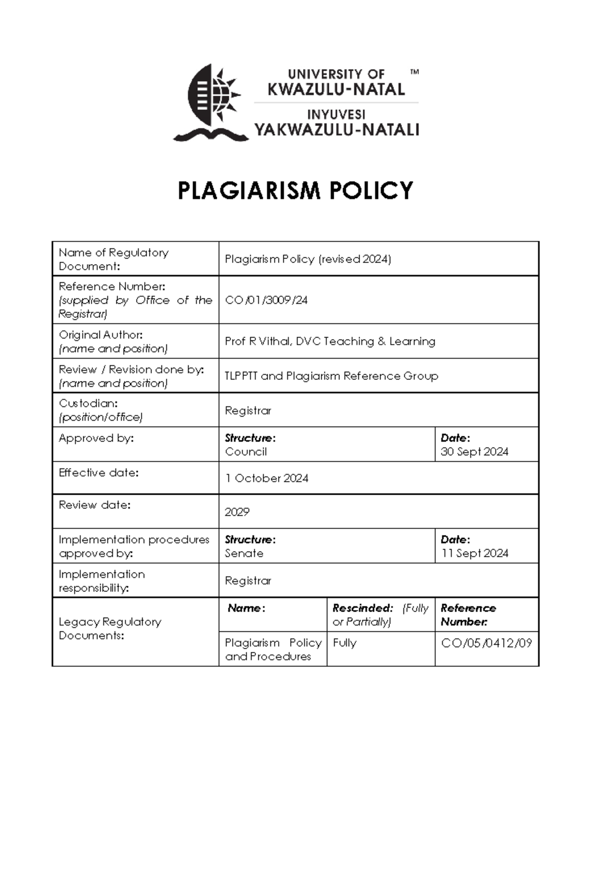 PLAGIARISM POLICY (Revised 2024) - Comprehensive Guidelines and ...