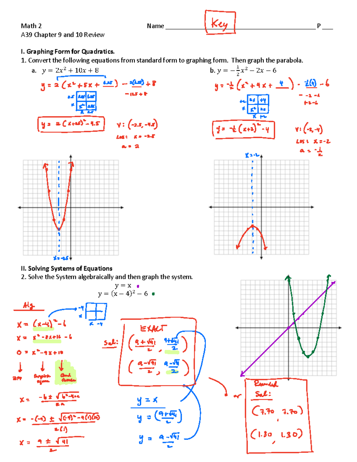 Chapter 9 & 10 Math 2 Review: Quadratics, Equations, & Inequalities ...