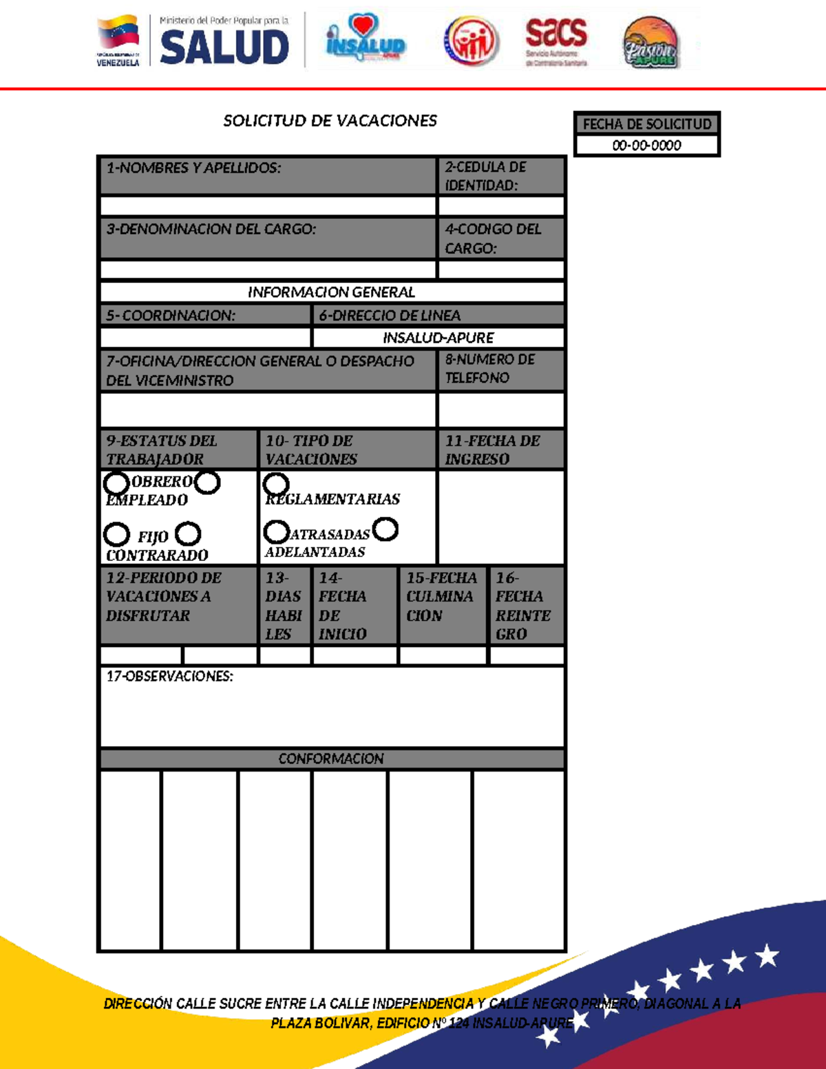 Formato de Solicitud de Vacaciones - Insalud Apure - Studocu