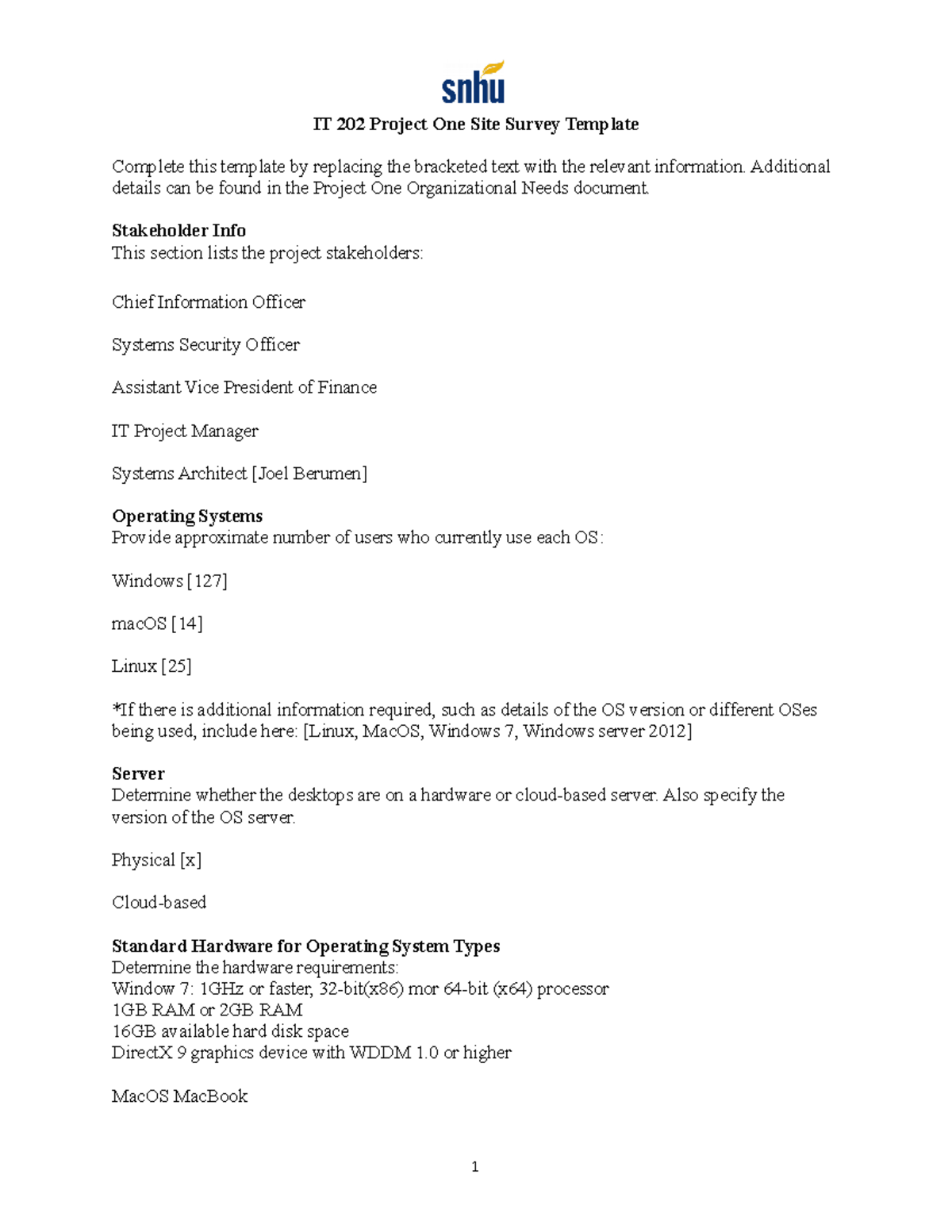 IT 202 Project One Site Survey Template - IT 202 Project One Site ...