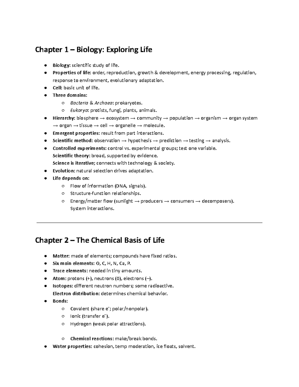 Summary - notes - Chapter 1 – Biology: Exploring Life Biology ...
