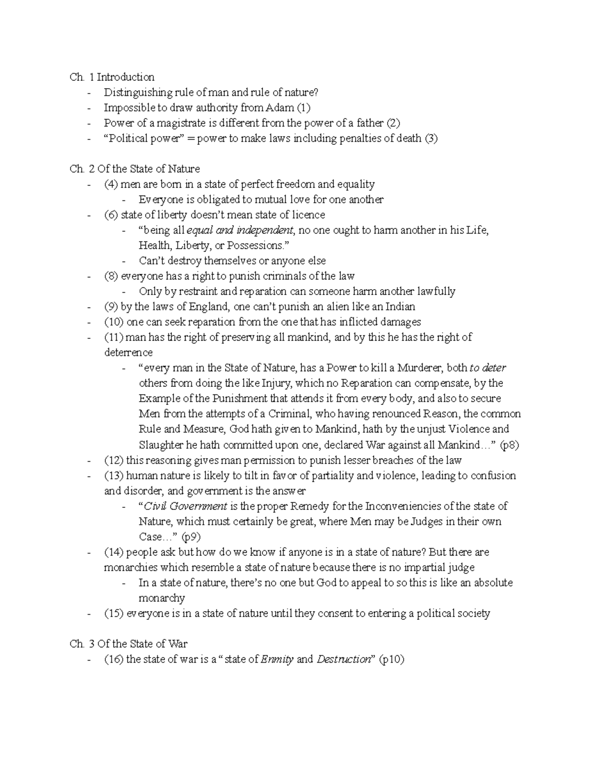 Locke Notes: Second Treatise of Government Overview and Analysis - Studocu