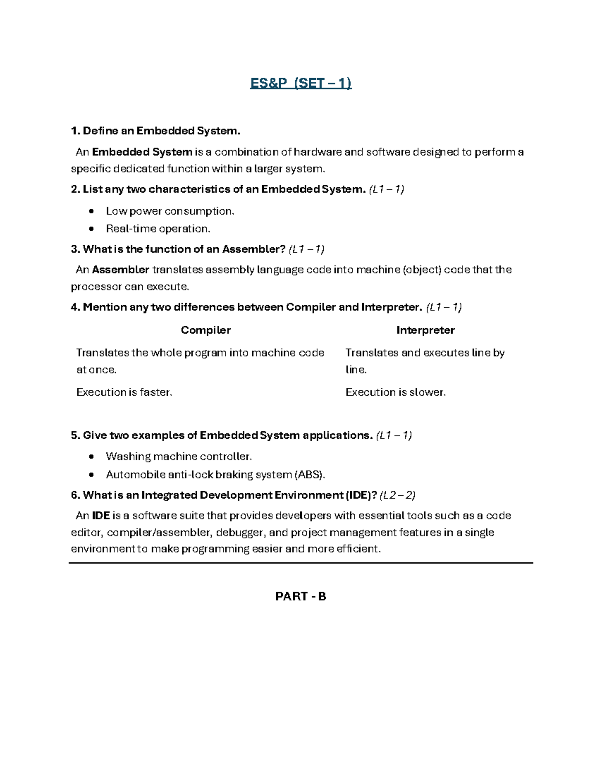ESP SET 1 - Embedded Systems Overview and Key Concepts - Studocu