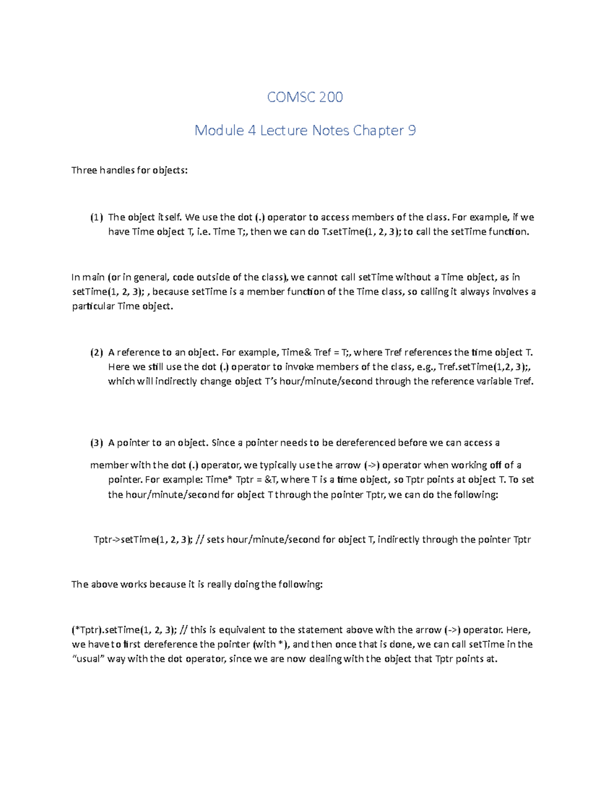 COMSC 200 Module 4 Lecture Notes: Object Handles & Functions - Studocu