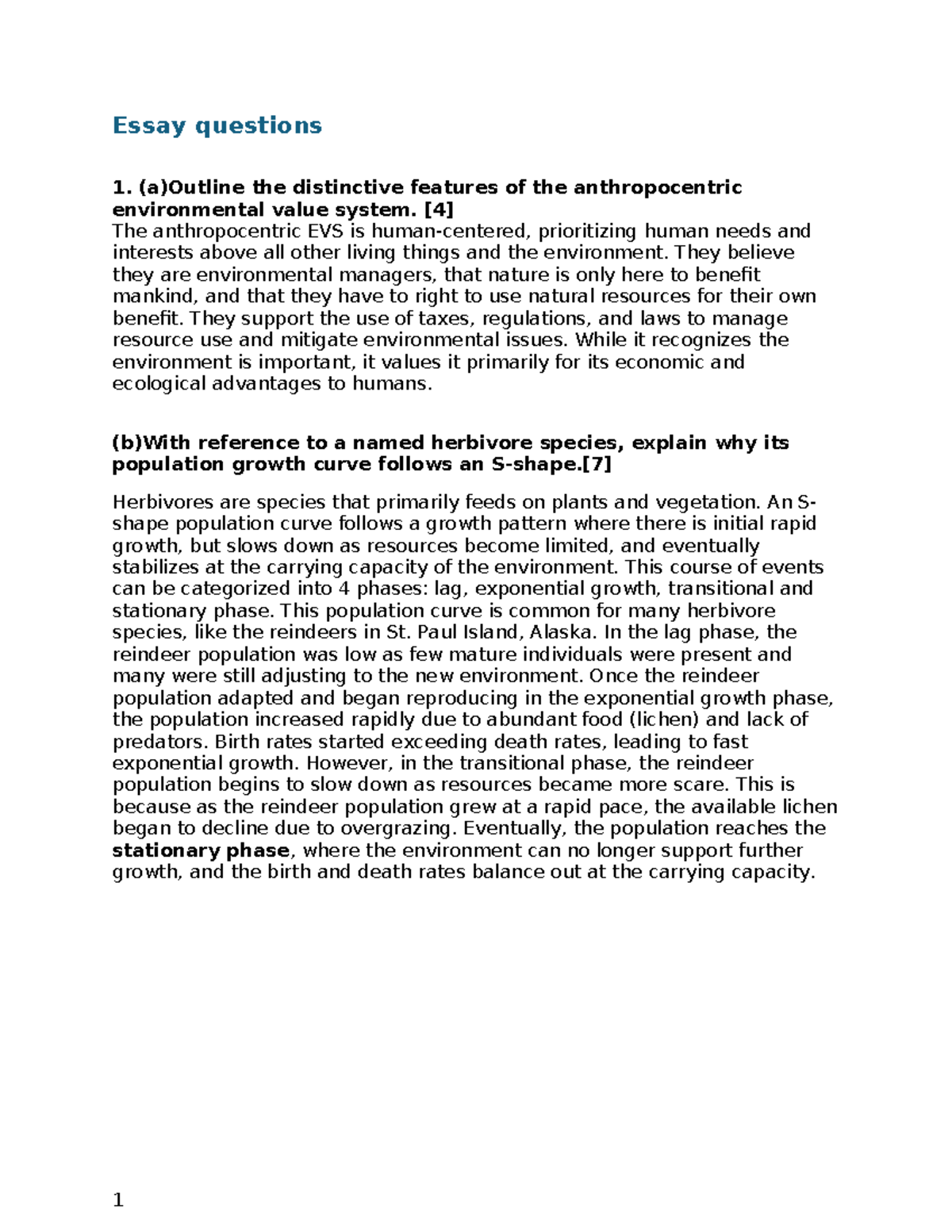 Essay Questions - IBDP ESs: Anthropocentric Value Systems and ...