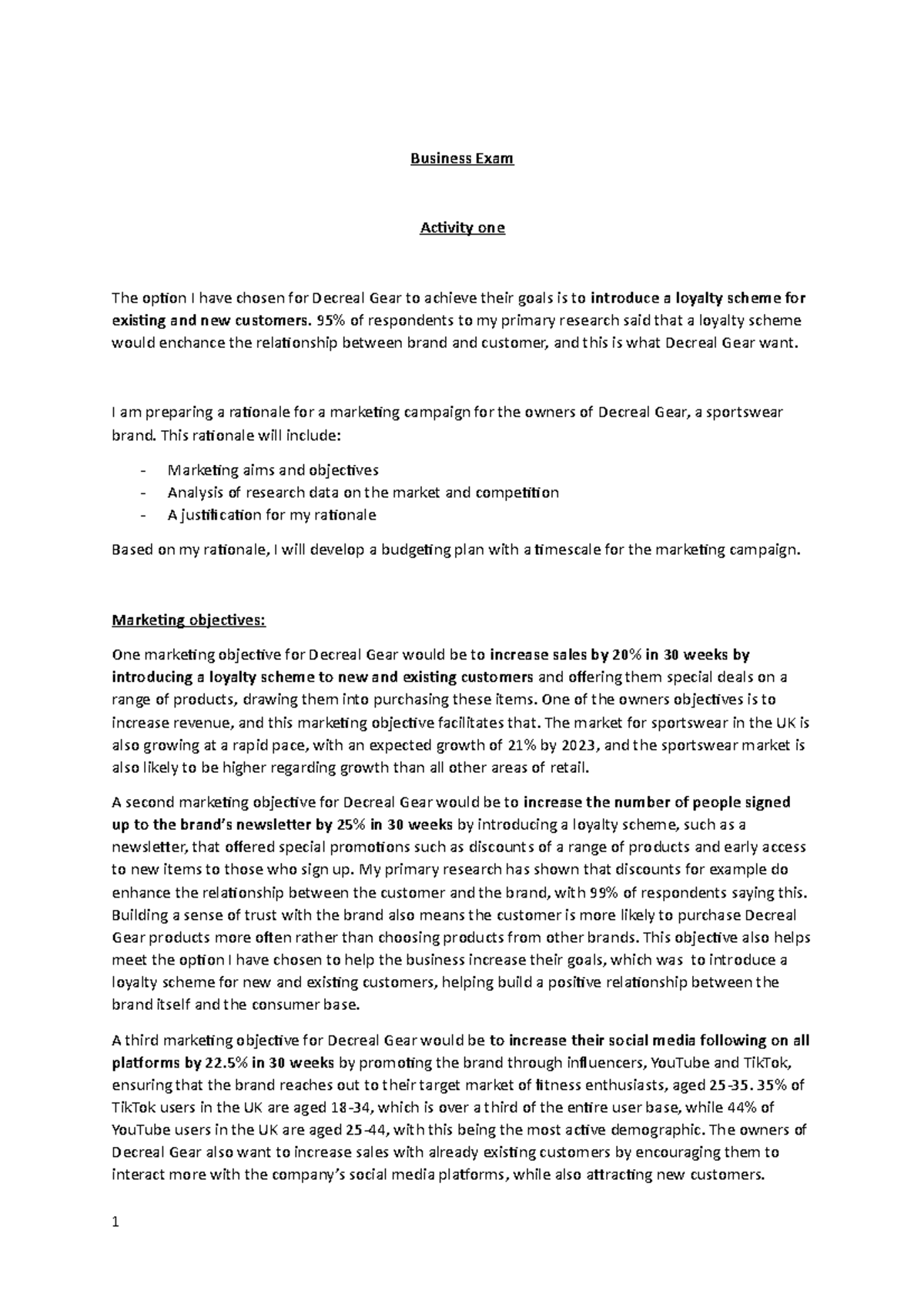 Distinction grade example - Business Exam Activity one The option I ...