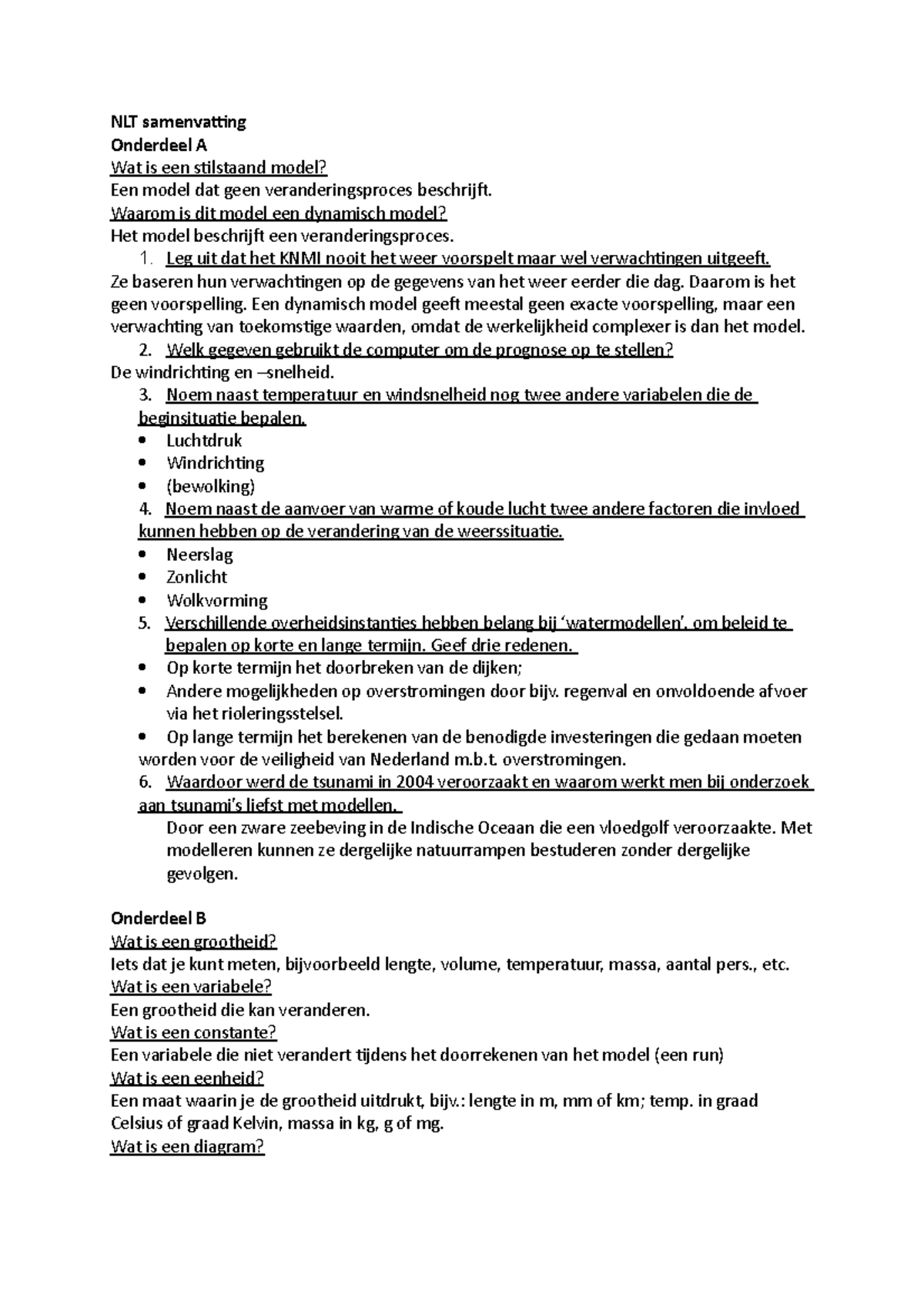 NLT Samenvatting: Dynamische en Stilstaande Modellen van Weerprocessen ...