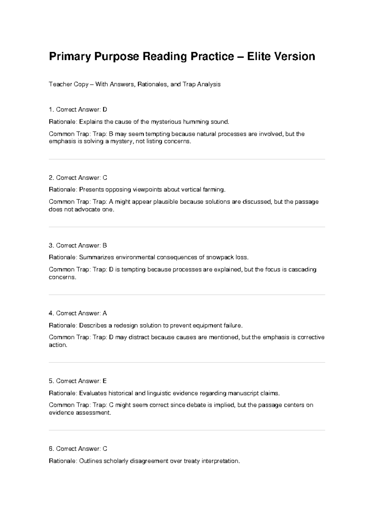 Primary Purpose Worksheet Elite Version with Trap Analysis - Studocu
