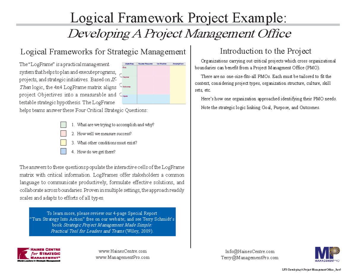 Logical Framework Project Example for project proposal - 1 LFX ...