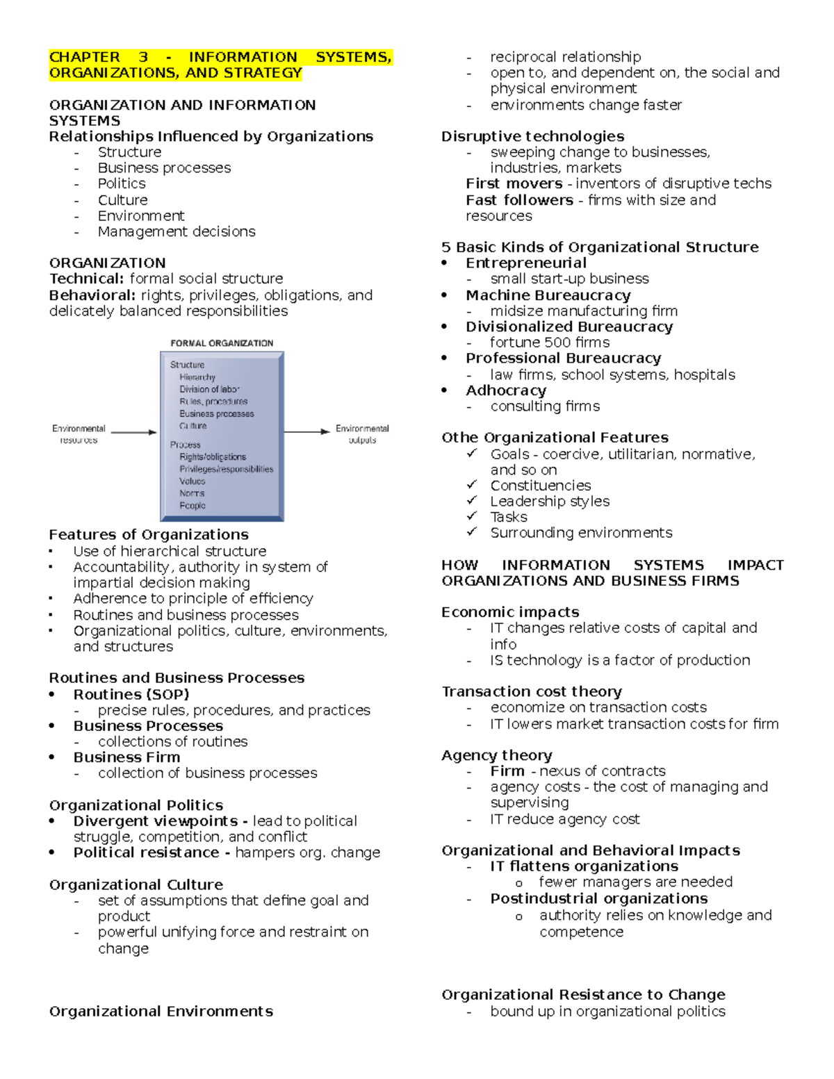 MIS Laudon Chapter 3: Information Systems & Organizational Strategy - Studocu
