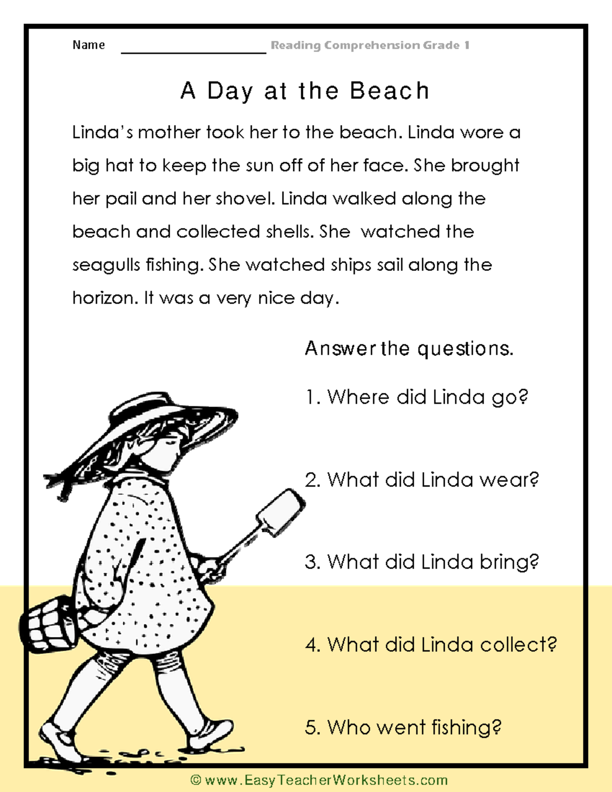 A day at the beach - lesson plan - Name Reading Comprehension Grade 1 ...