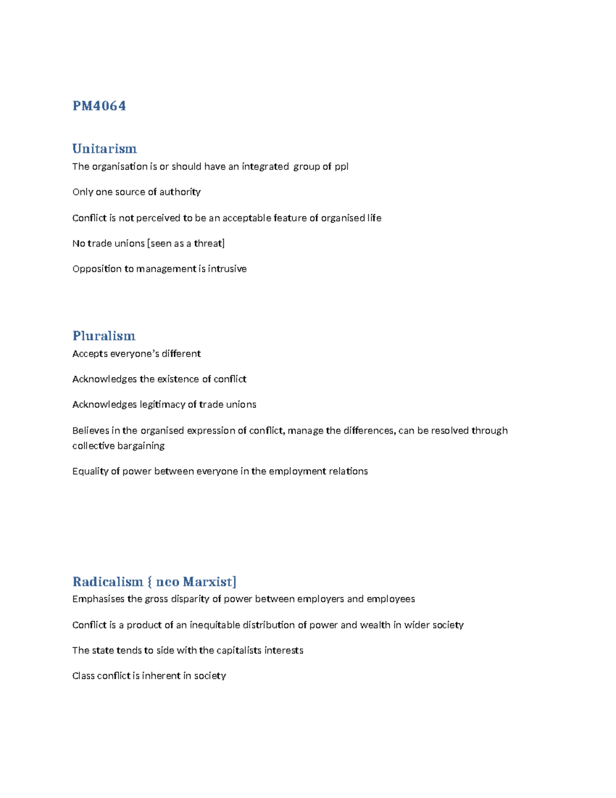 PM4064 - Lecture Notes on Unitarism, Pluralism, and Conflict in ER ...