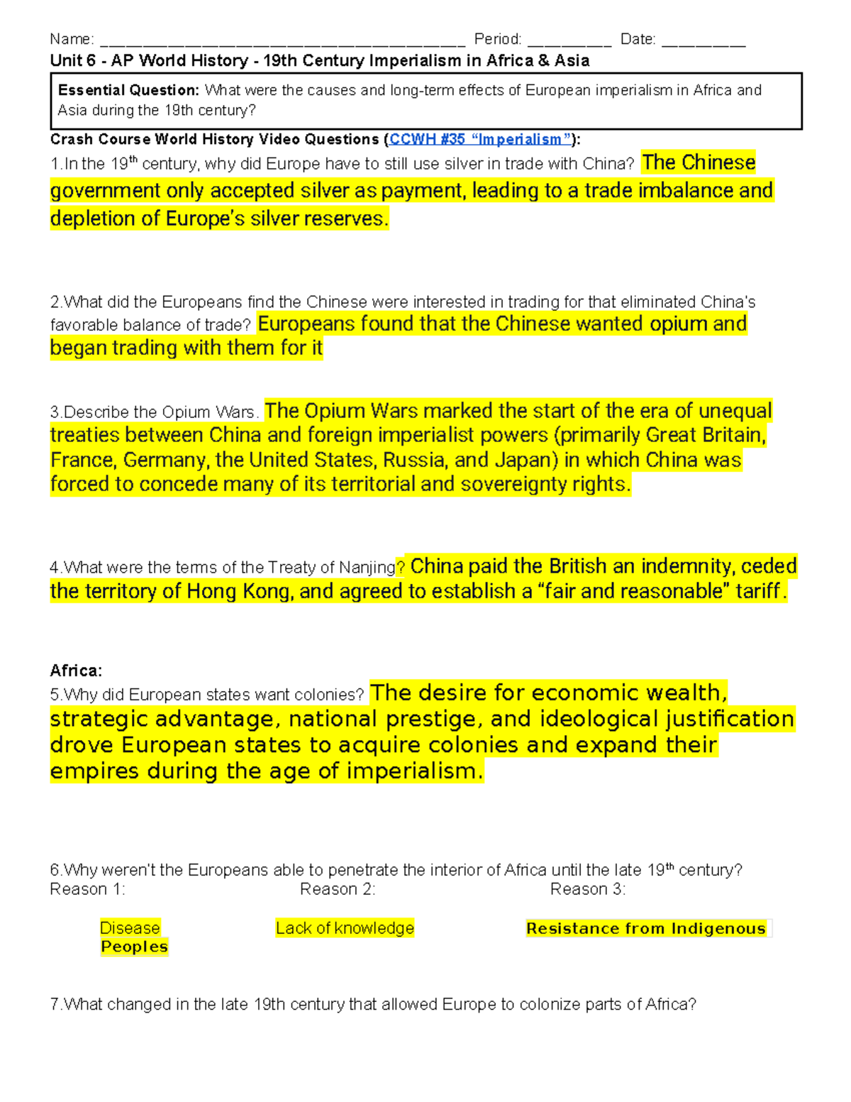 Unit 6 - AP World History: Imperialism in Africa & Asia Overview - Studocu