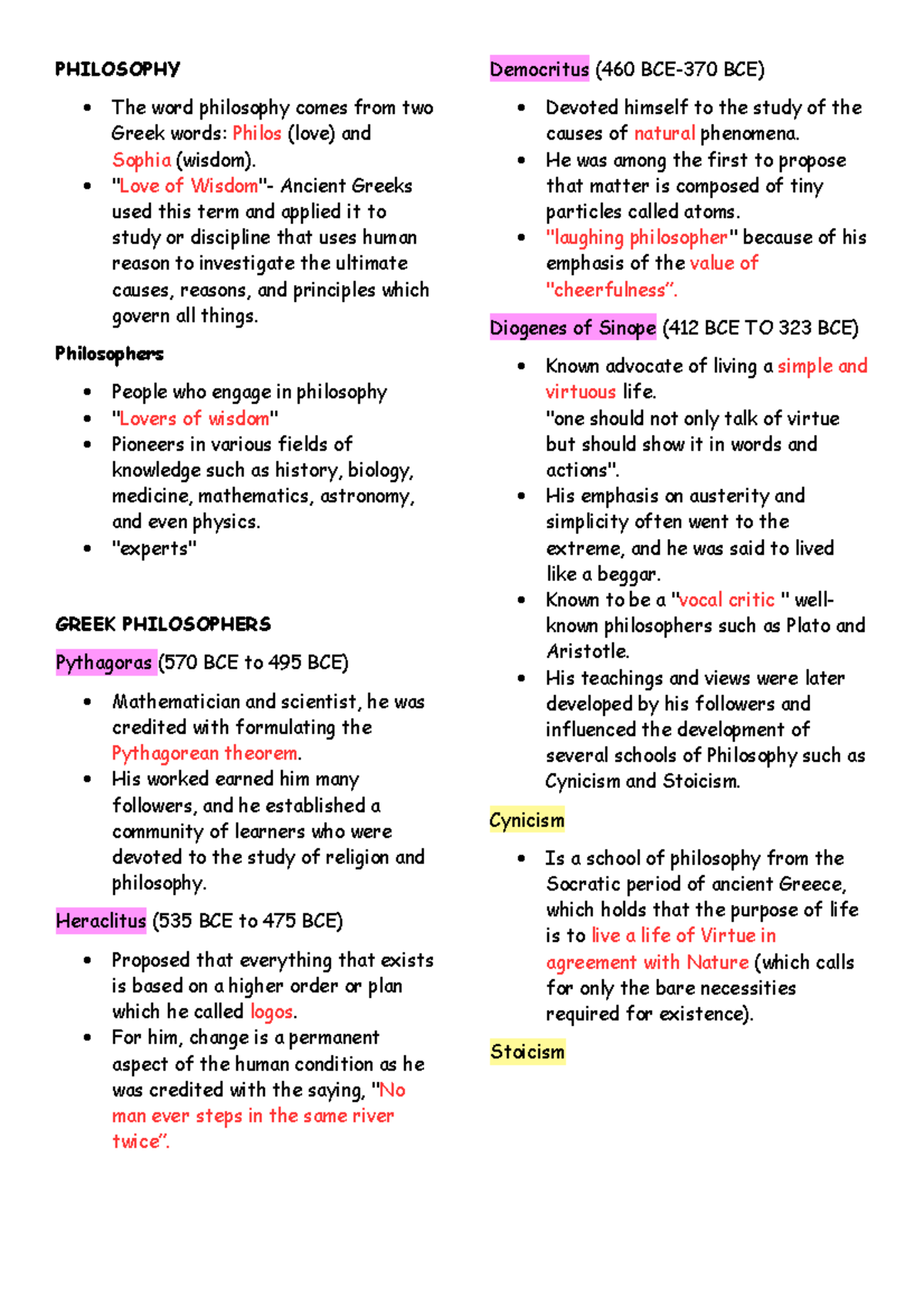 Philosophy-notes-paprint - PHILOSOPHY The word philosophy comes from ...