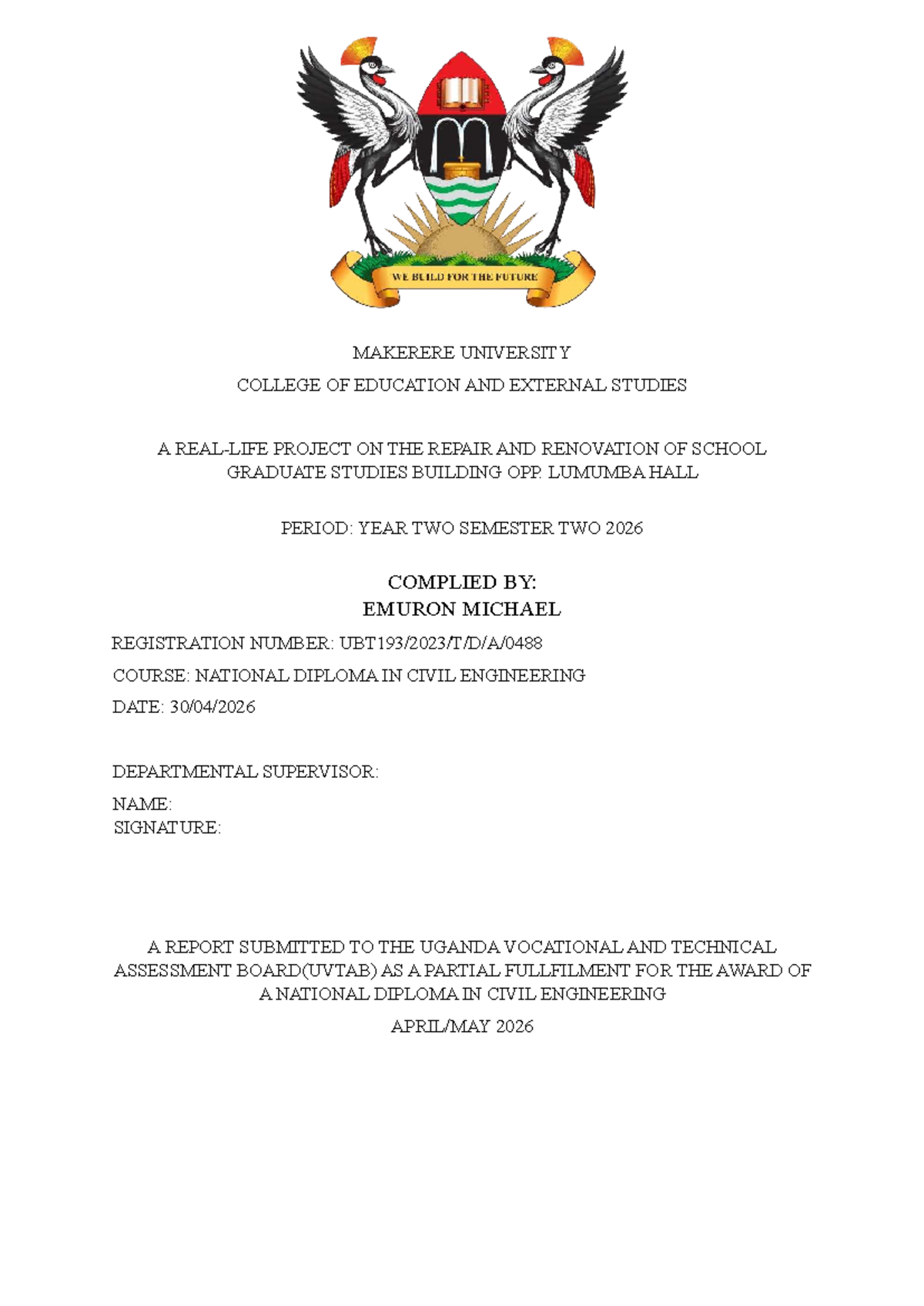 Repair and Renovation Project Report: National Diploma in Civil ...