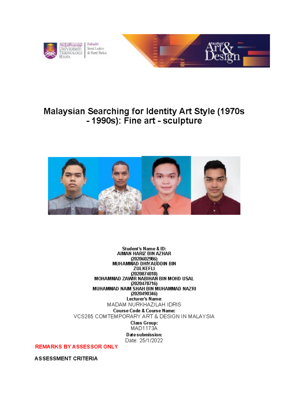 VCS265 Final Ass Brief 20214 Okt 2021 - Feb 2022 Madam Nurkhazilah ...