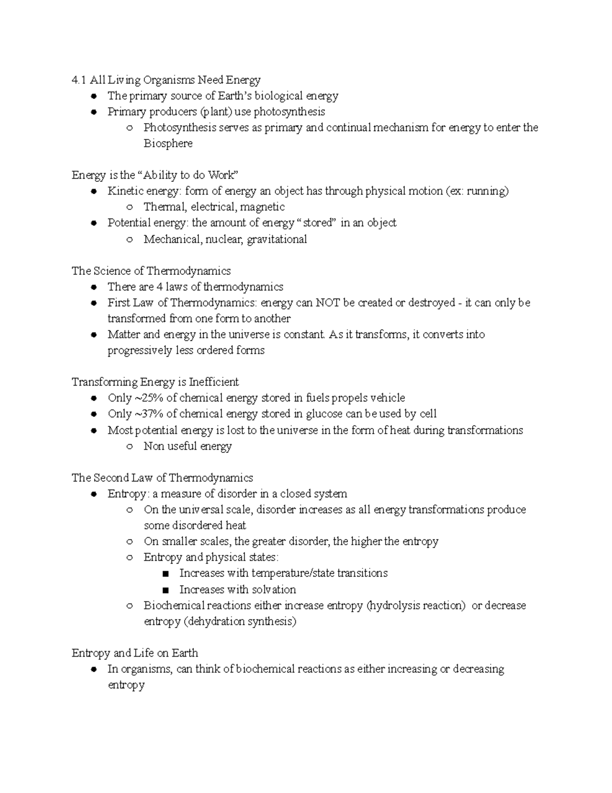 Chapter 4 The Energy of Life - 4 All Living Organisms Need Energy The ...
