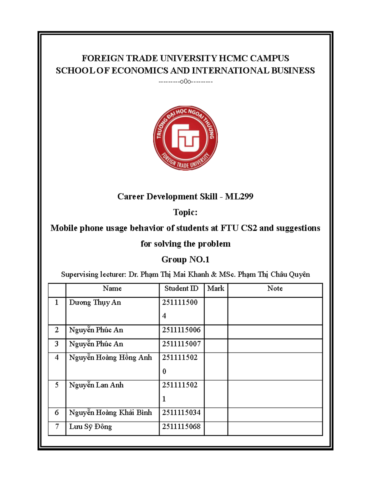KDOE441 Group 1 Report: Mobile Phone Usage Among FTU II Students - Studocu