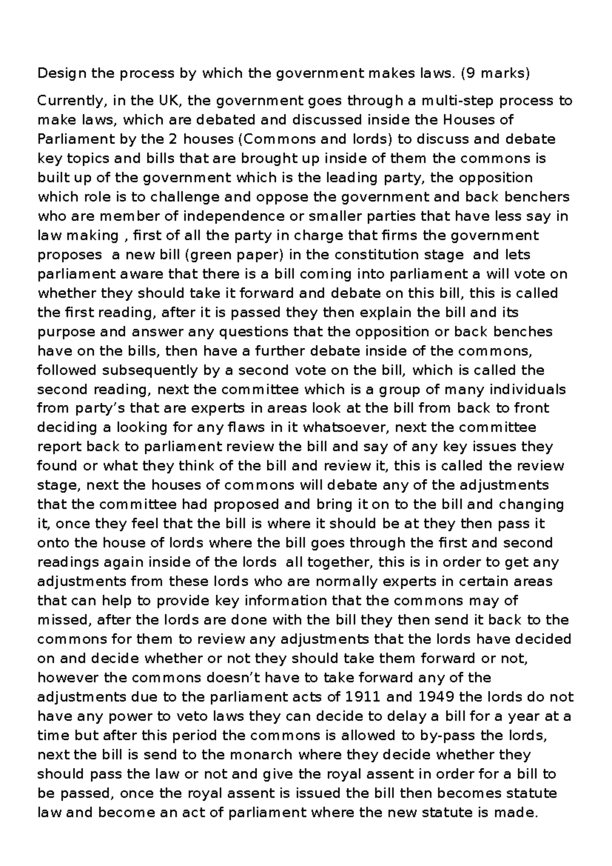 Designing the Law-Making Process in the UK (9 Marks) - Studocu