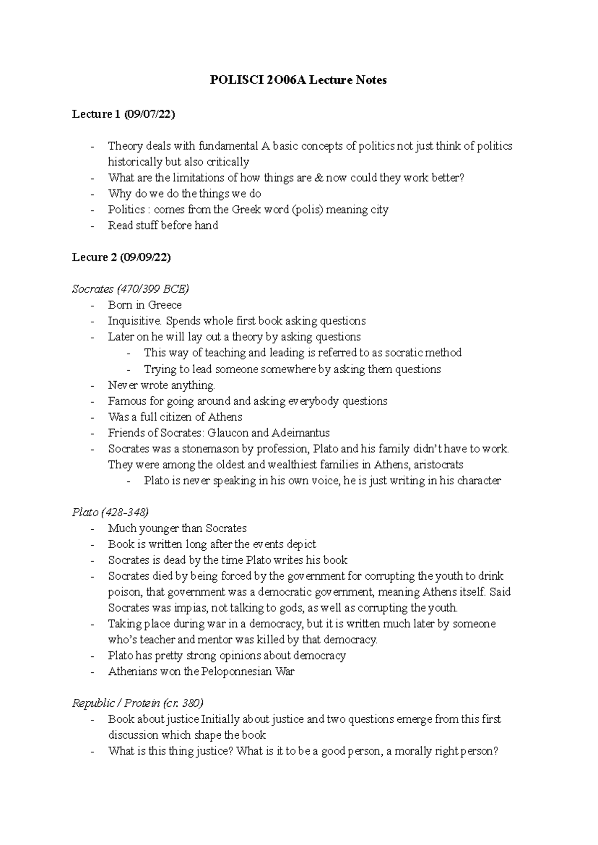 POLISCI 2O06A Lecture Notes: Socratic Theory and Justice Concepts - Studocu