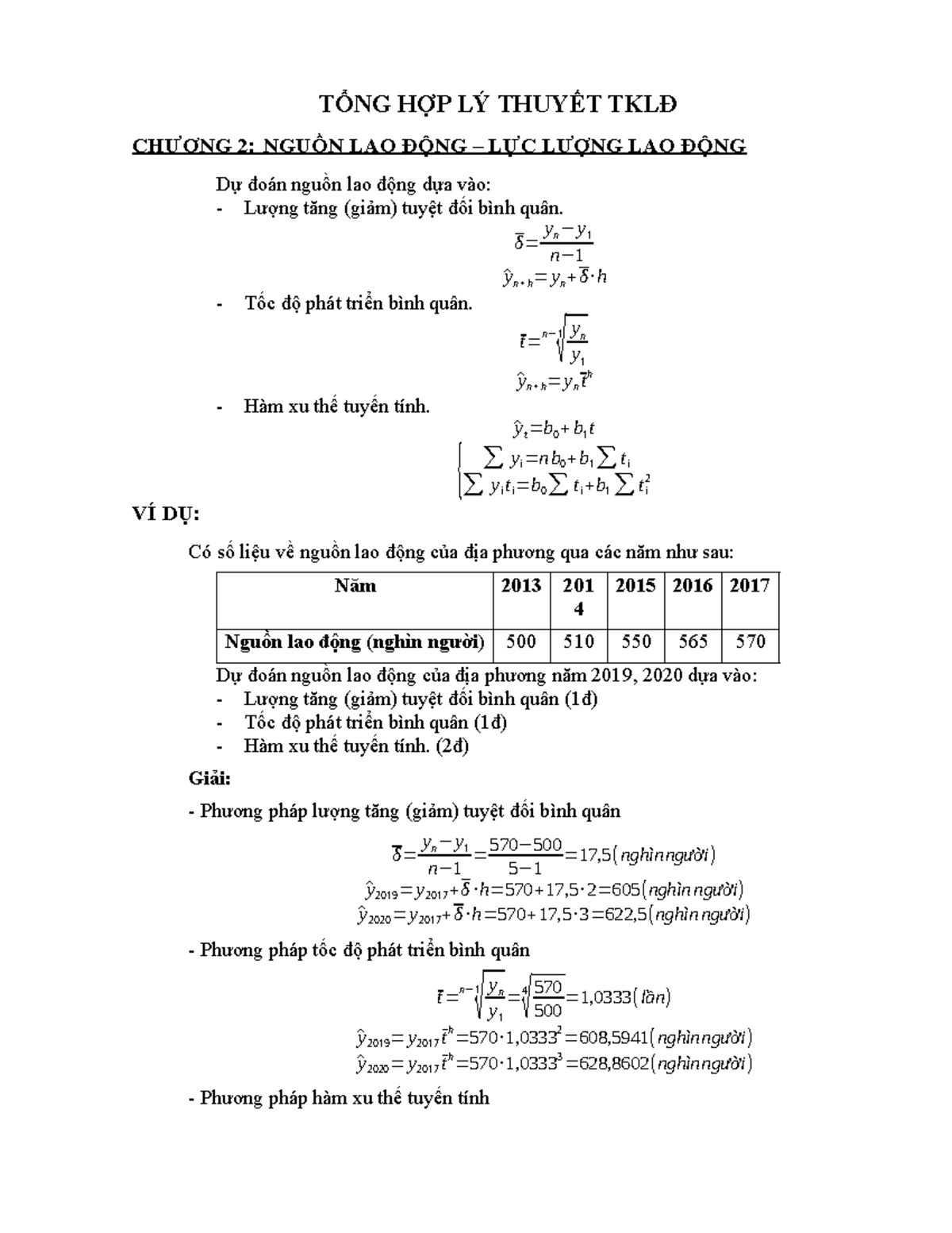Tổng hợp lý thuyết Thống kê Lao động - ULSA2 - Studocu