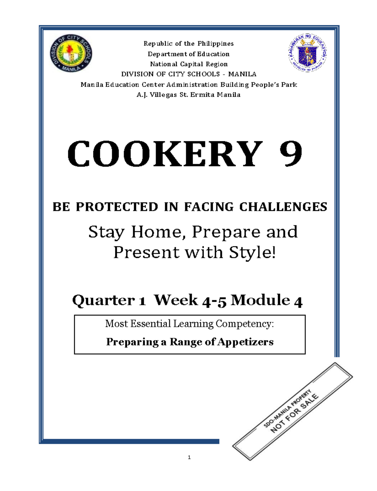 Cookery-9 Q1 Mod4 - Preparing Appetizers Module 4 1st Quarter - Studocu