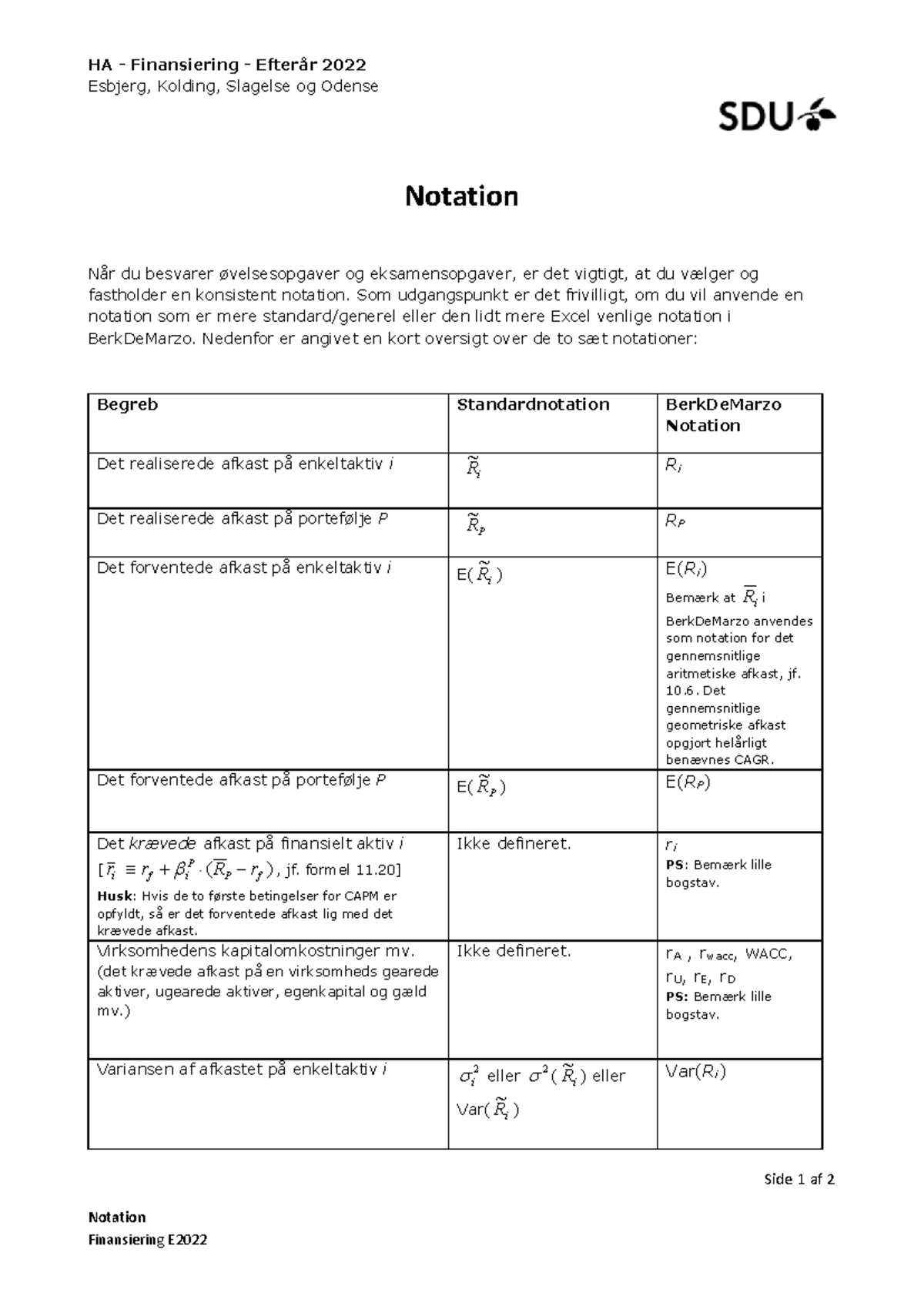 Fin. E2022 - Notation - finance - HA - Finansiering - Efterår 2022 ...
