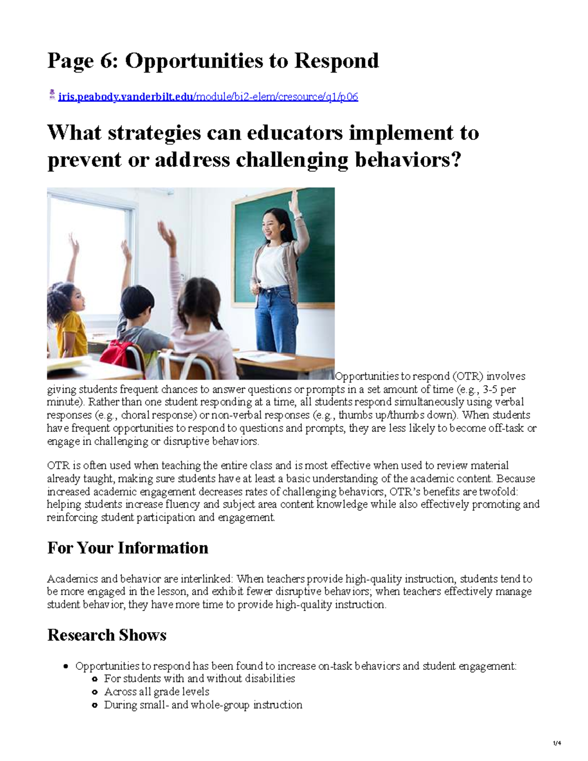 Opportunities to Respond (OTR): Strategies for Engaging Students - Studocu