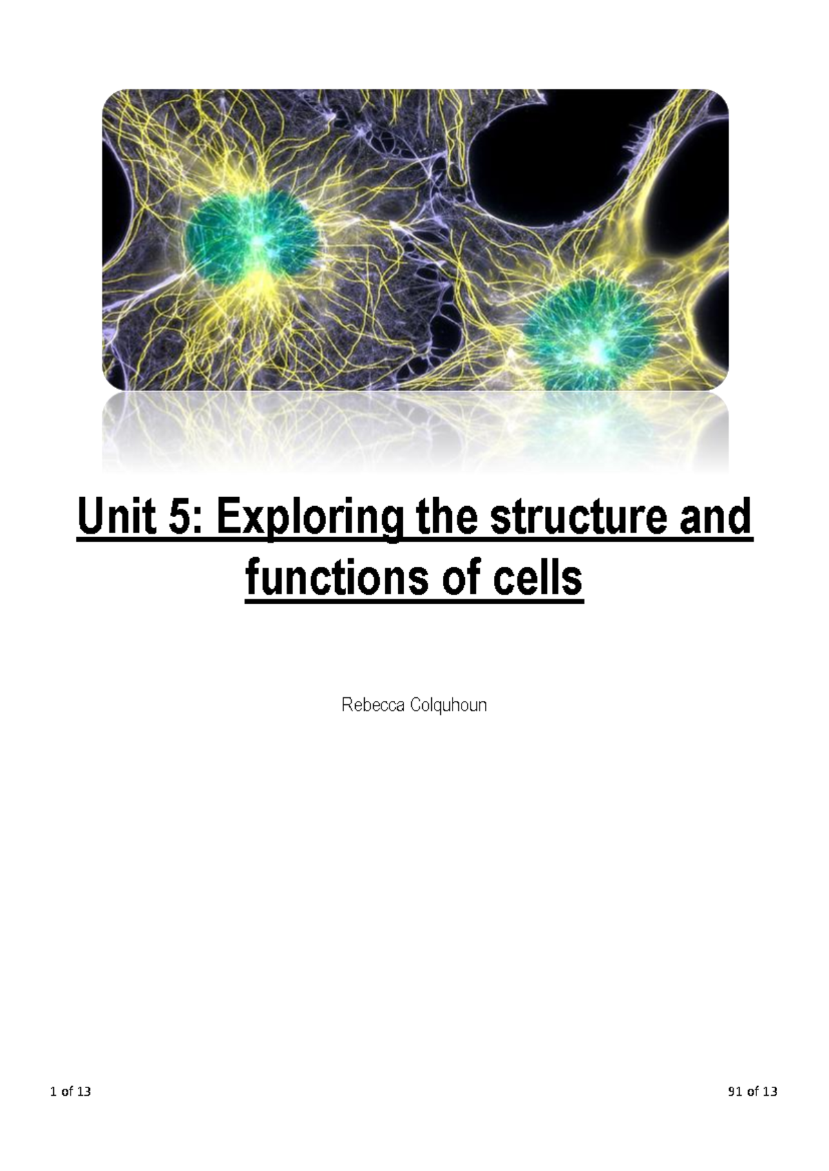 Unit 5: Structure and Functions of Cells - Detailed Report - Studocu
