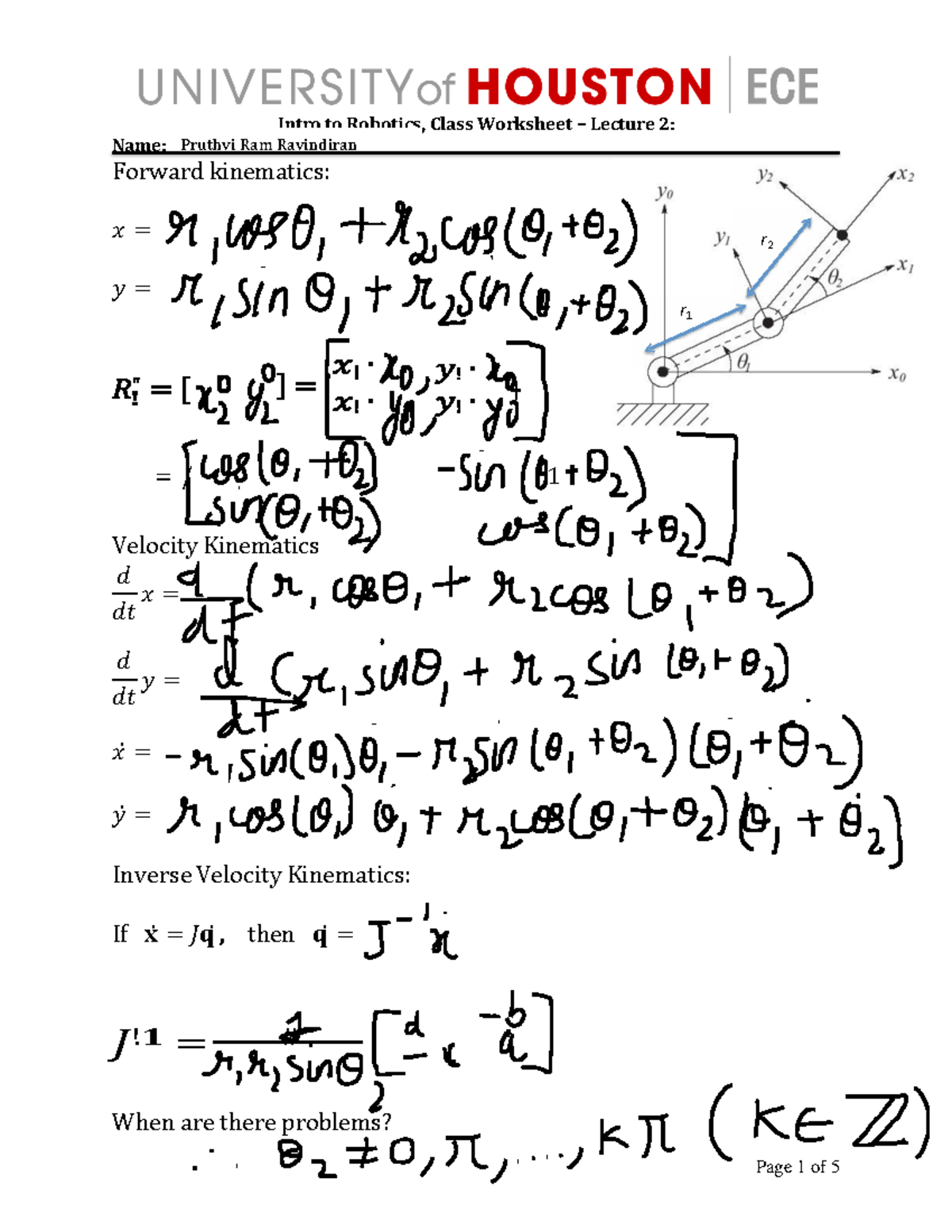 WS-02: Intro to Robotics Lecture 2 Class Worksheet and Solutions - Studocu