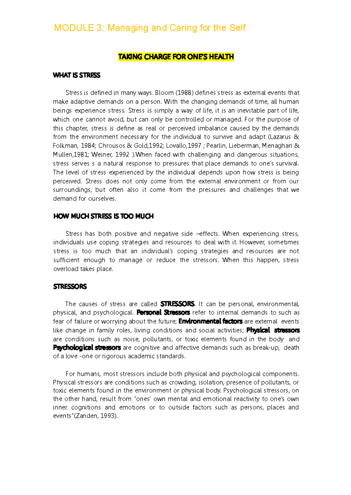 Taking Charge of One's Health: Managing Stress and Well-being - Studocu