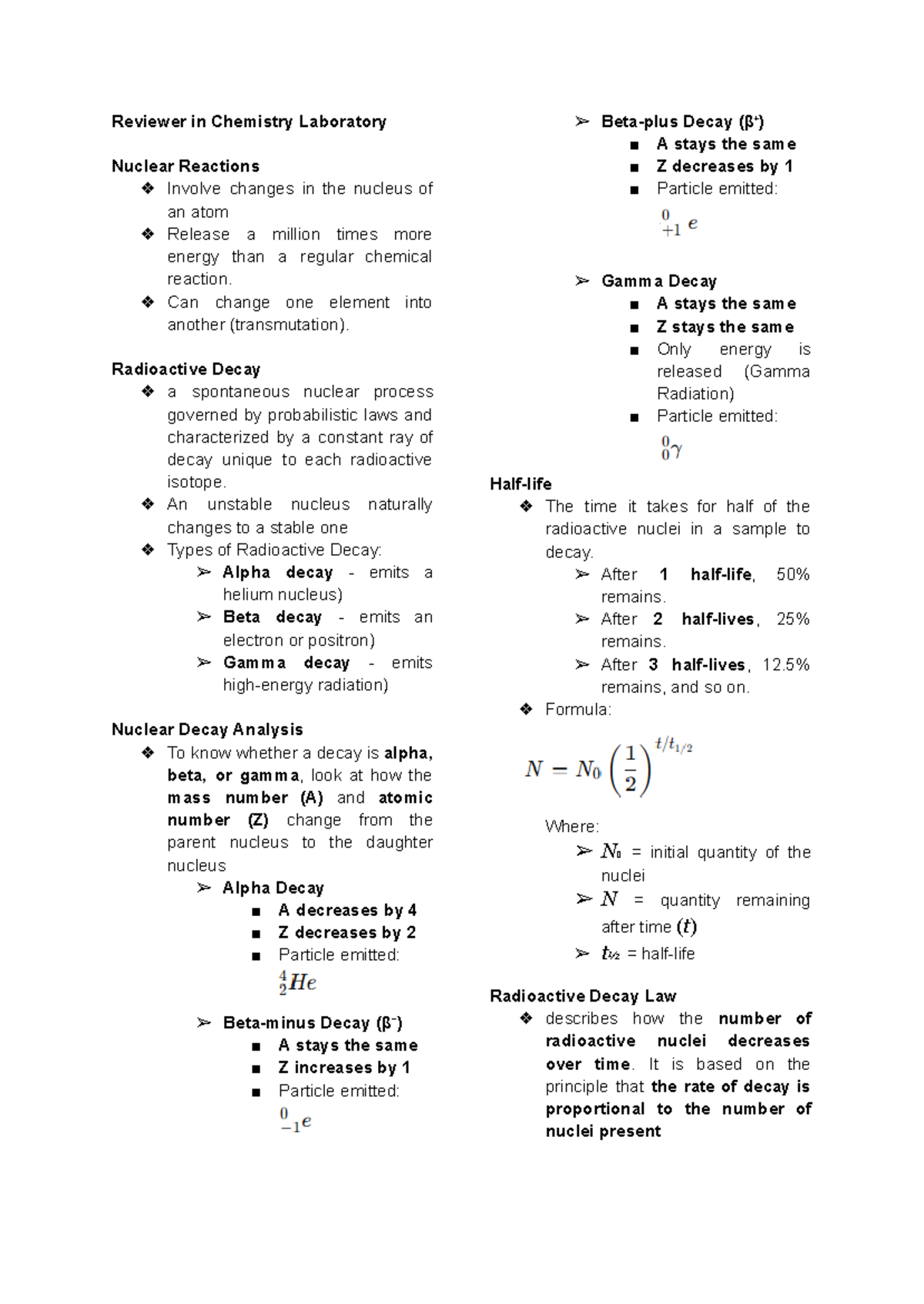 Nuclear Reactions - Chemistry Lab Review on Radioactive Decay - Studocu