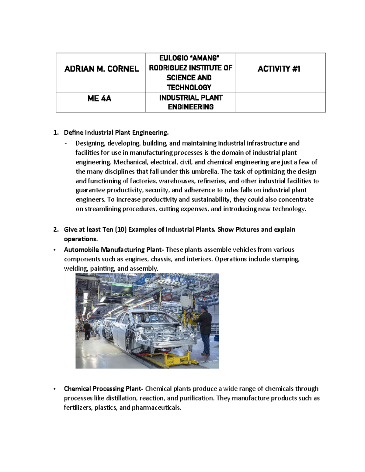 ME 4A Industrial Plant Engineering: Concepts, Design, and Processes ...