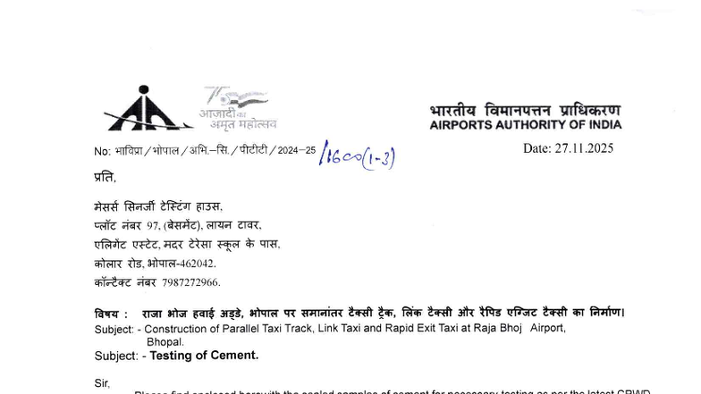 Testing of Cement Samples for Airport Construction - AAI Document - Studocu