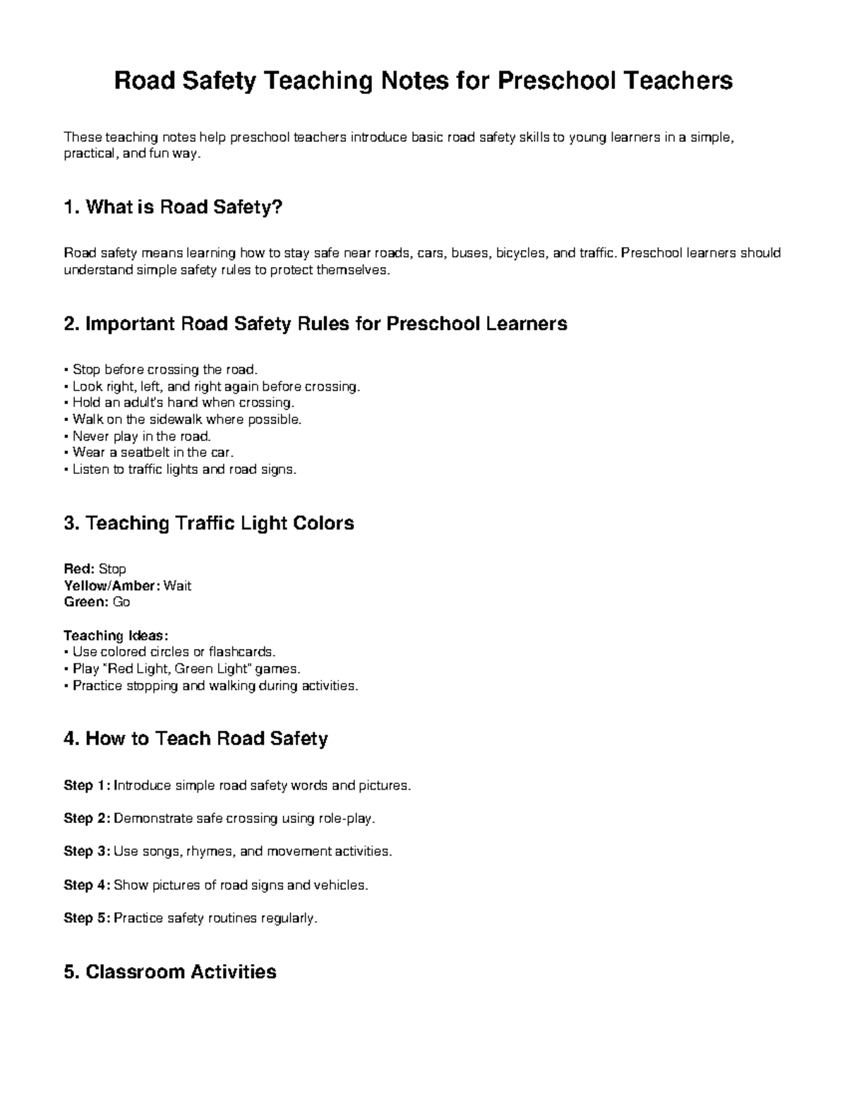 Road Safety Teaching Notes for Preschool Educators - Studocu