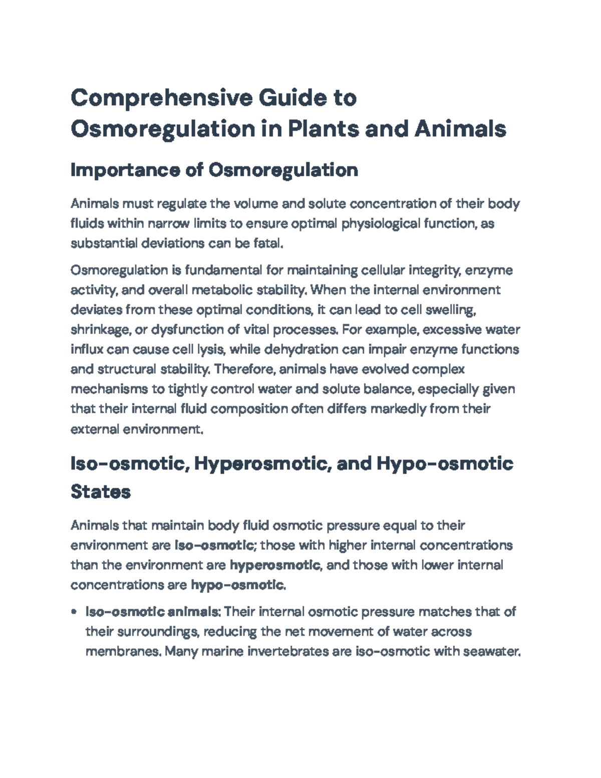 Comprehensive Overview of Osmoregulation Mechanisms in Animals (BIO 101 ...