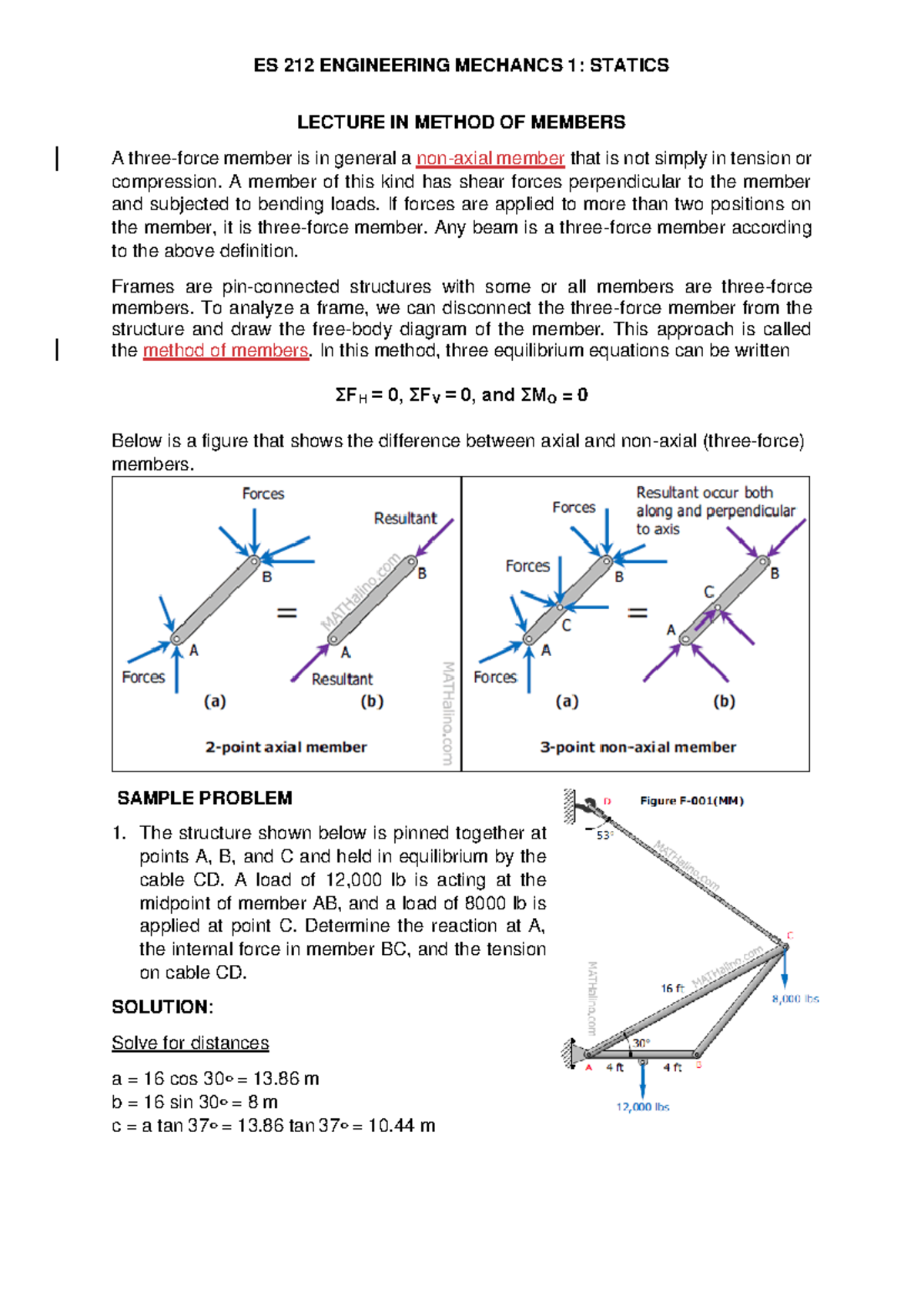 3 - Module - ES 212 ENGINEERING MECHANCS 1: STATICS LECTURE IN METHOD ...