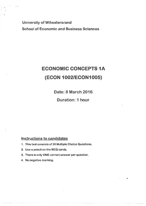 Econ1002A - Wits University - Economic Concepts - Studocu