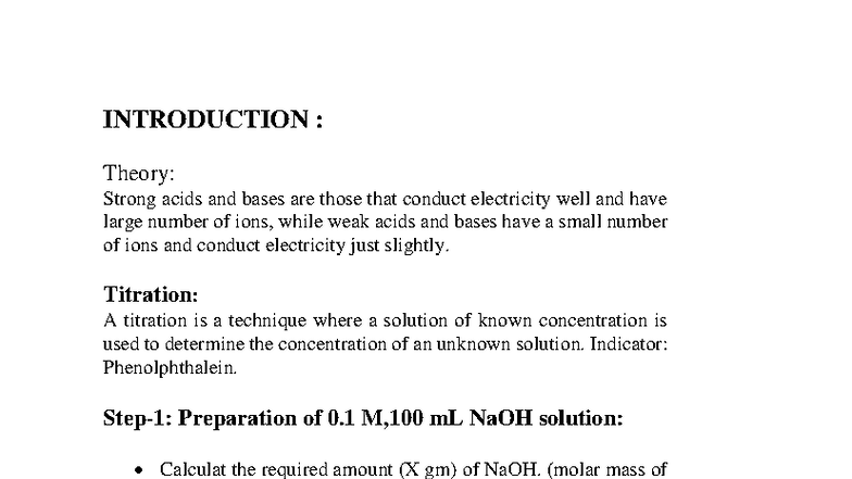 Lab Report 4: Titration of Strong Acid and Weak Base in Analytical ...