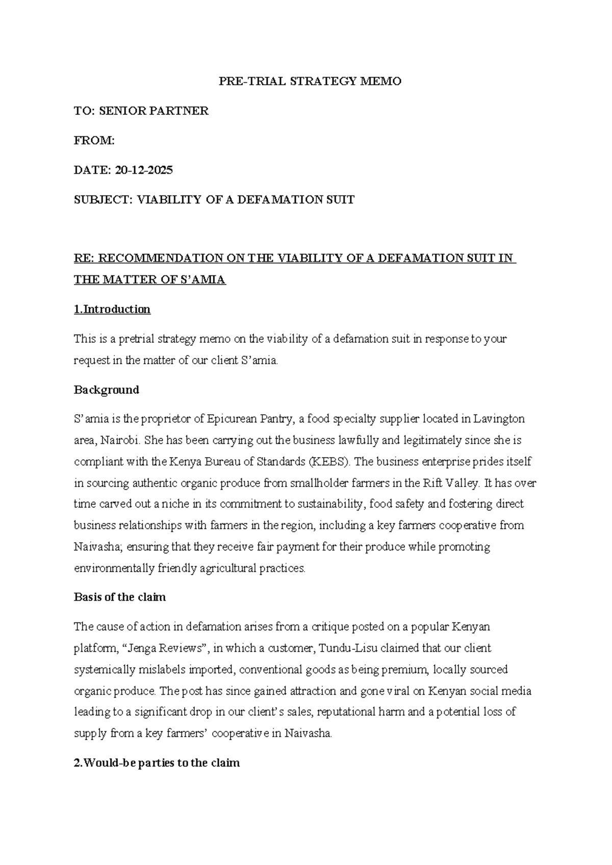 Defamation Suit Viability Analysis - Media LAW CAT 1 - Studocu