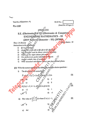Electronics and Telecommunication Engeenering - BE E&TC - SPPU - Studocu