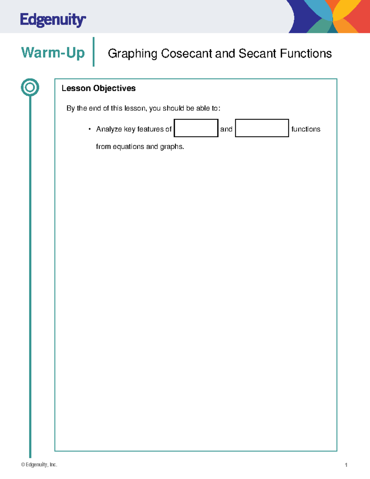 Graphing Cosecant and Secant Functions Lesson Objectives (2-5) - Studocu