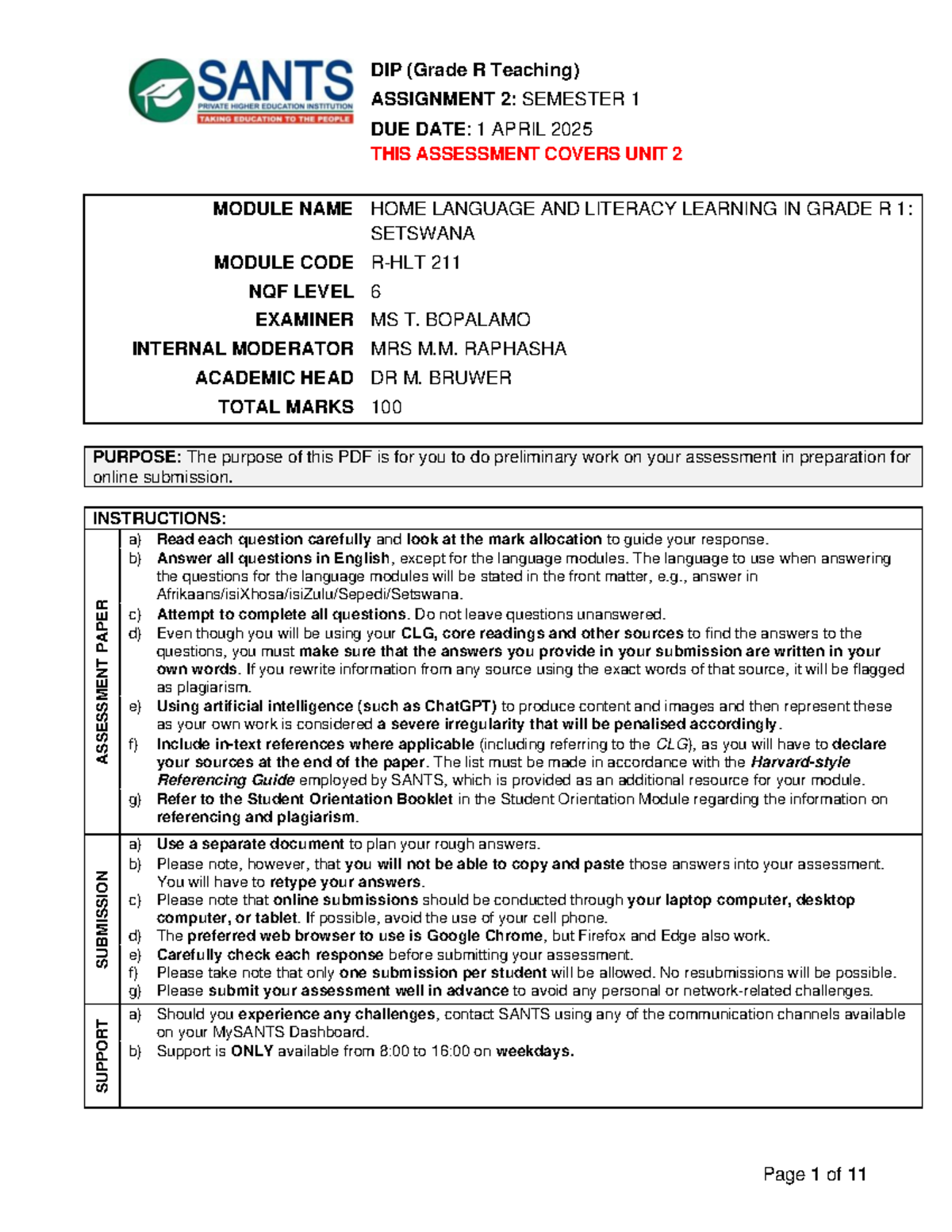 R-HLT 211 Assignment 2: Home Language & Literacy in Grade R - Studocu